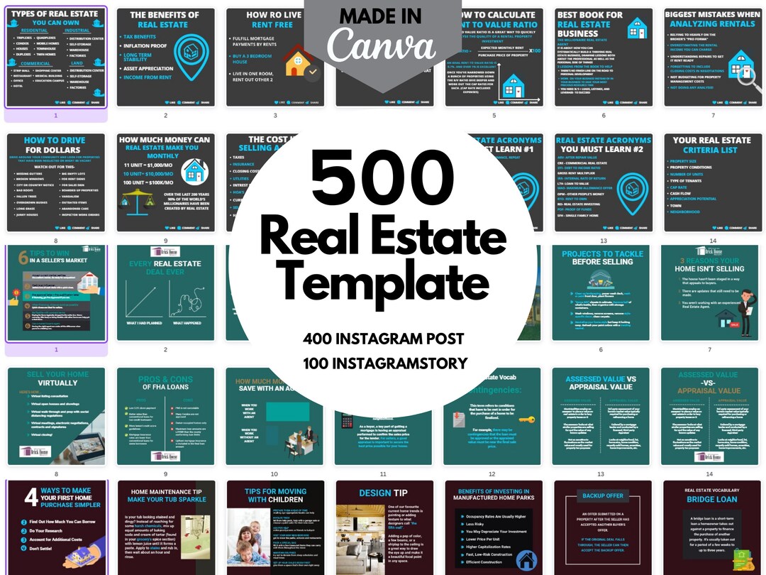 500 Real Estate Instagram Story Infographic Editable Canva Template ...