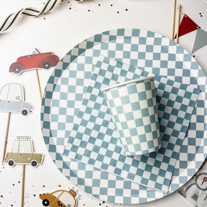 Checkered Blue Plate, XL (set of 8) - Etsy