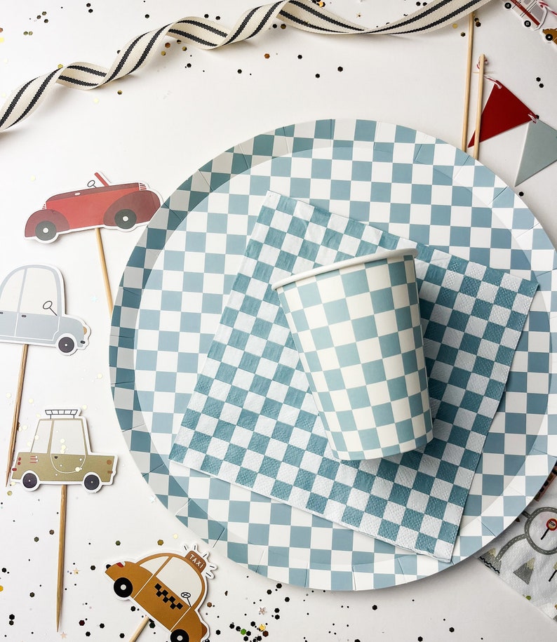 Checkered Blue Plate, XL (set of 8) - Etsy