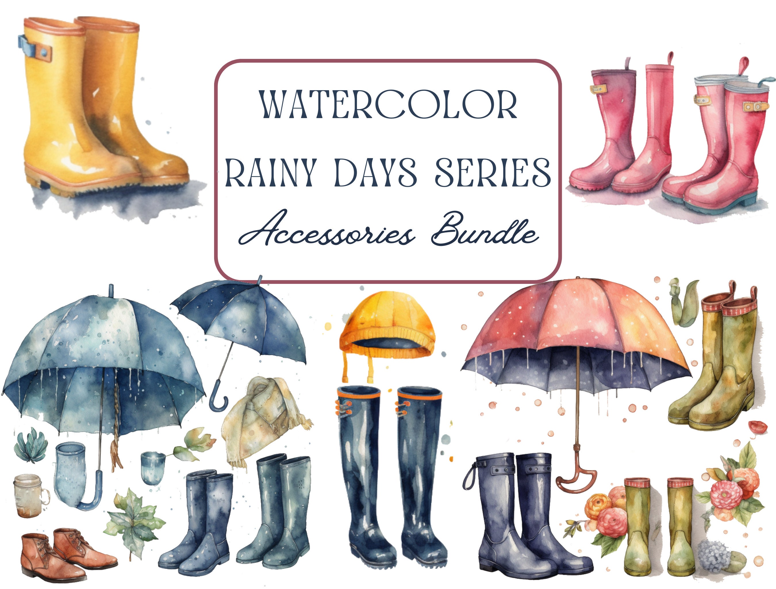 Watercolor Clipart | Rainy Day Series | Accessories Bundle | Digital ...