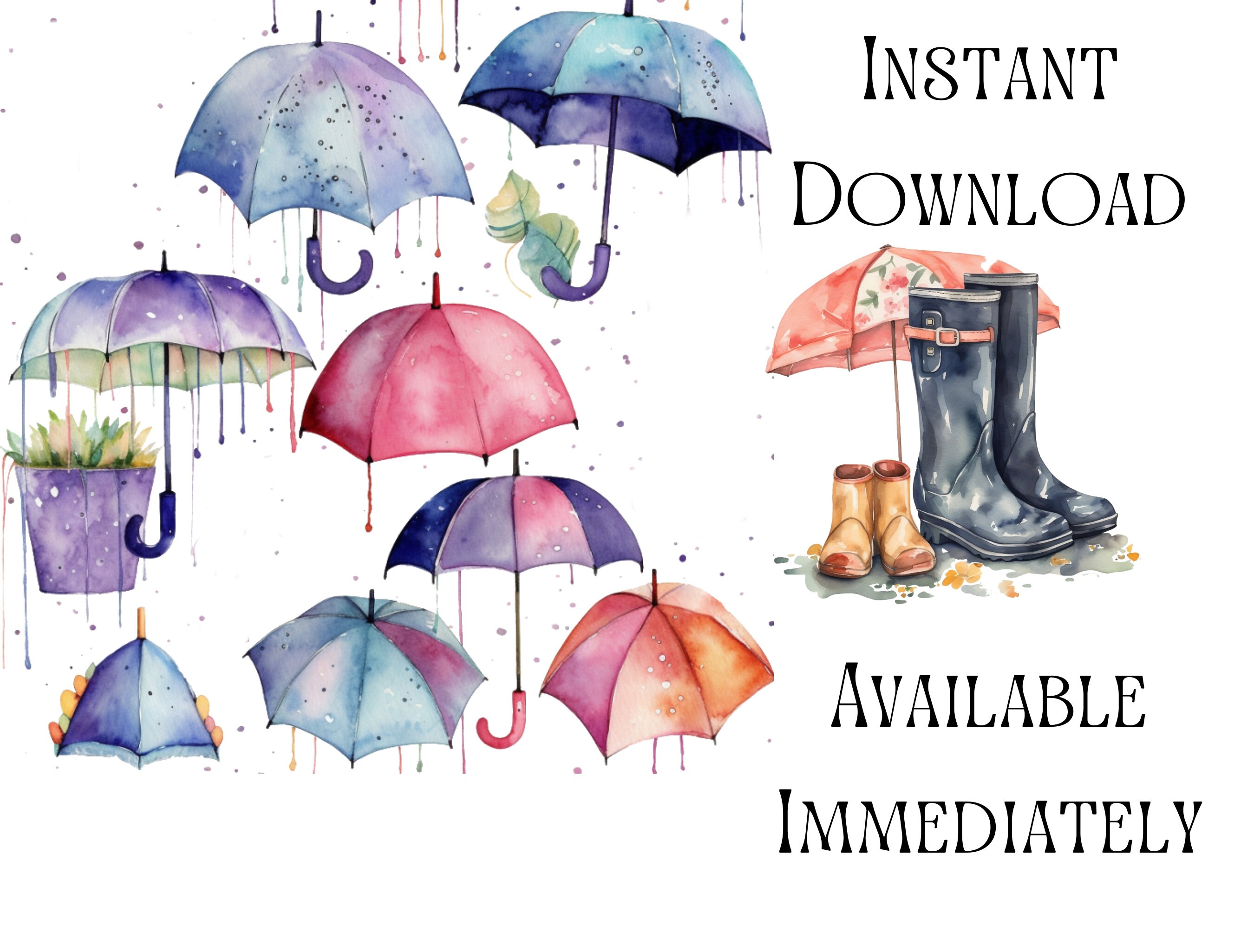 Watercolor Clipart | Rainy Day Series | Accessories Bundle | Digital ...