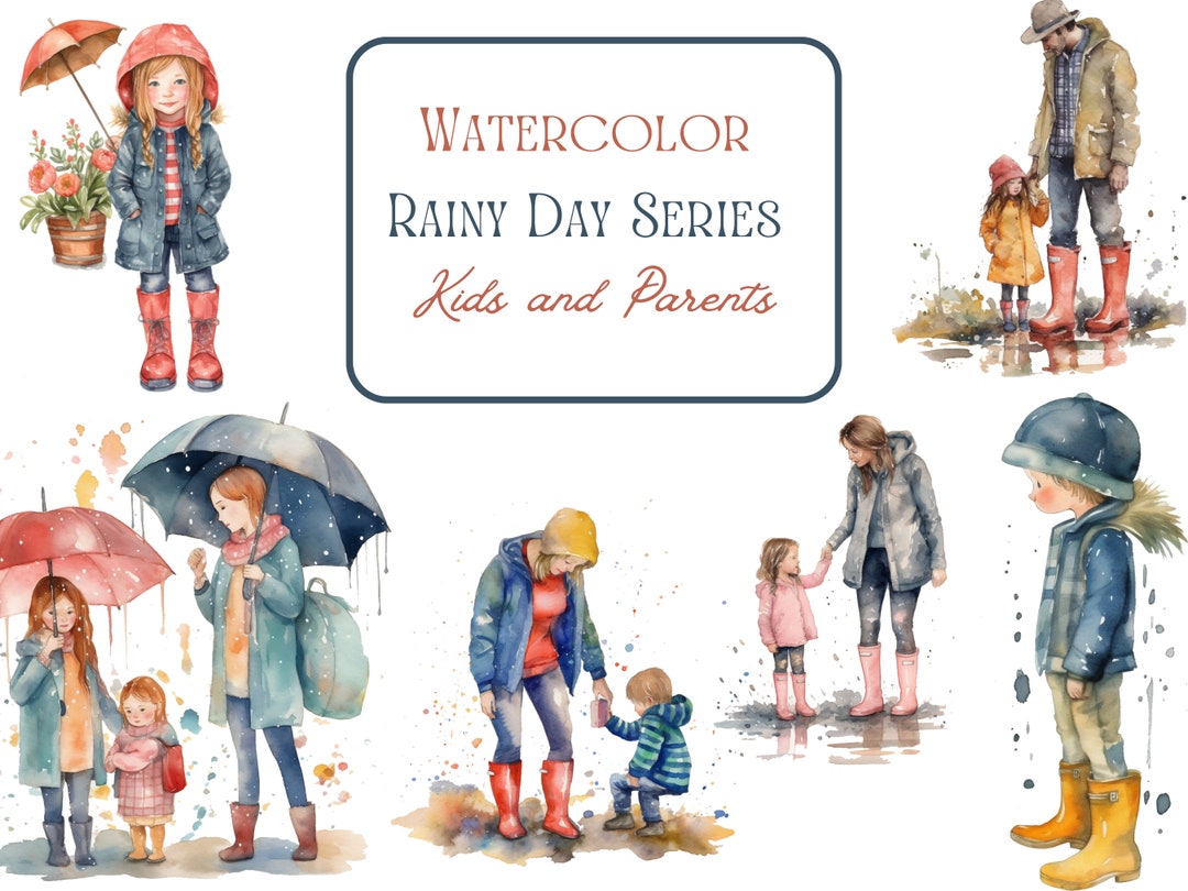 Watercolor Clipart Kids and Parents | Rainy Day Series | Digital Prints ...