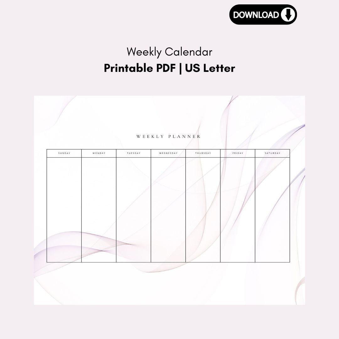 Weekly Calendar, Digital, Printable, 11 X 8.5 Inches, Horizontal Pages ...