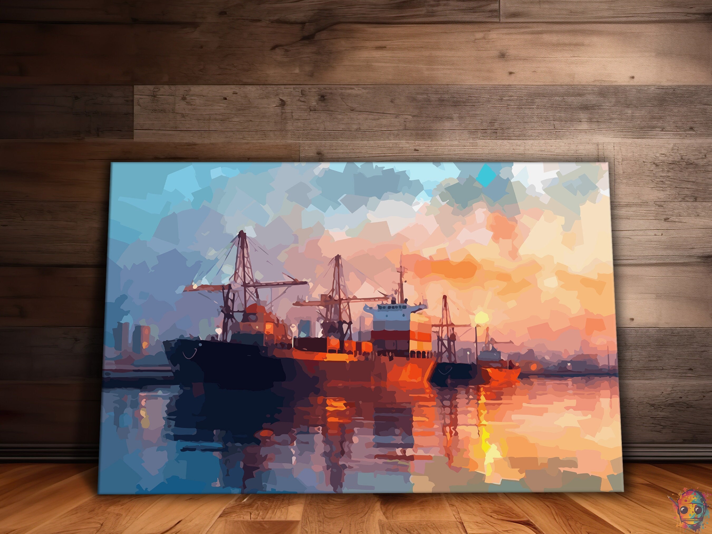 Commercial Port Wall Art, Harbor Canvas, Nautical Art, Cargo Ship ...