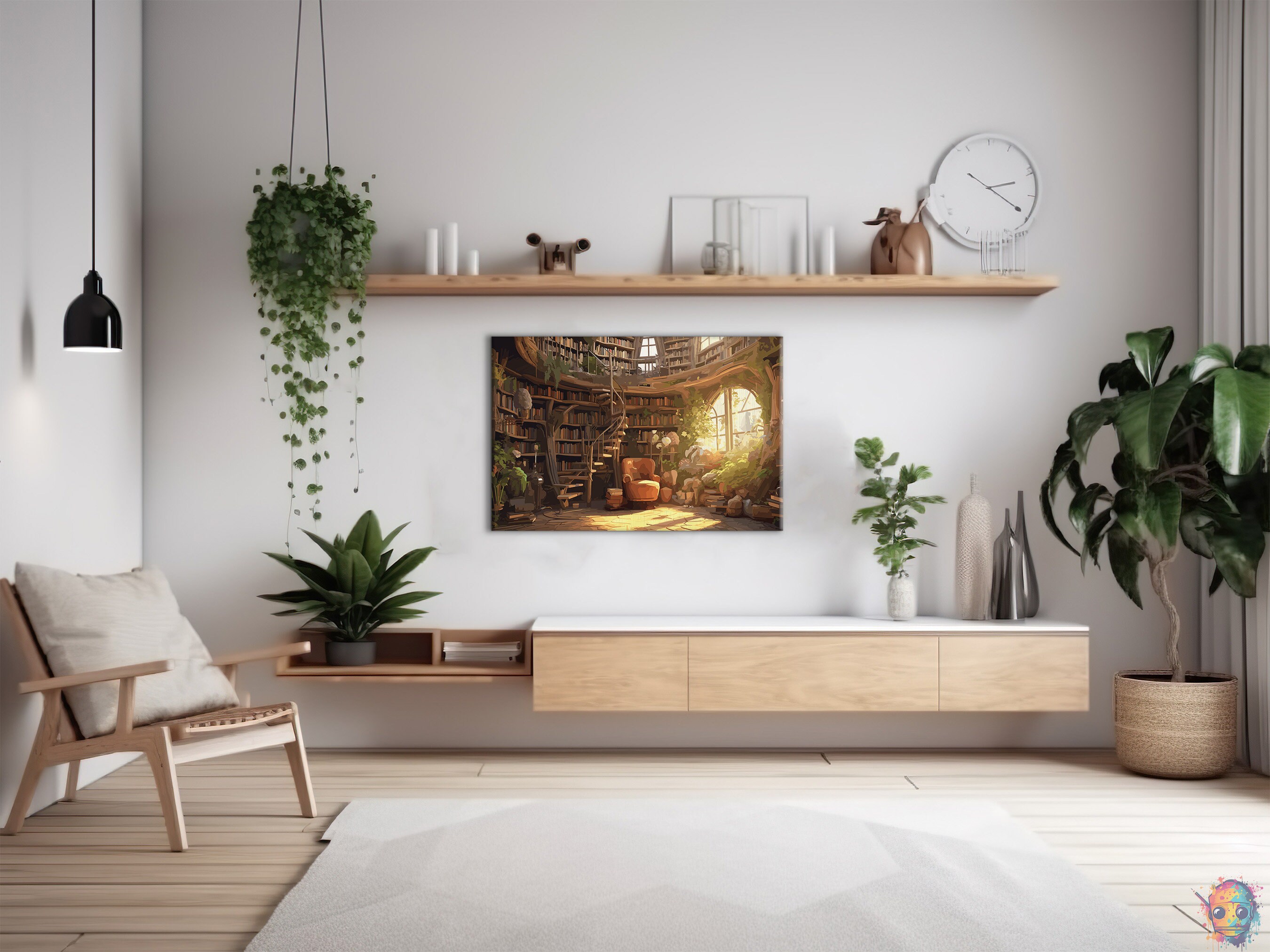 Golden Lights in Fantasy Library Digital Download, Lush Green Library ...