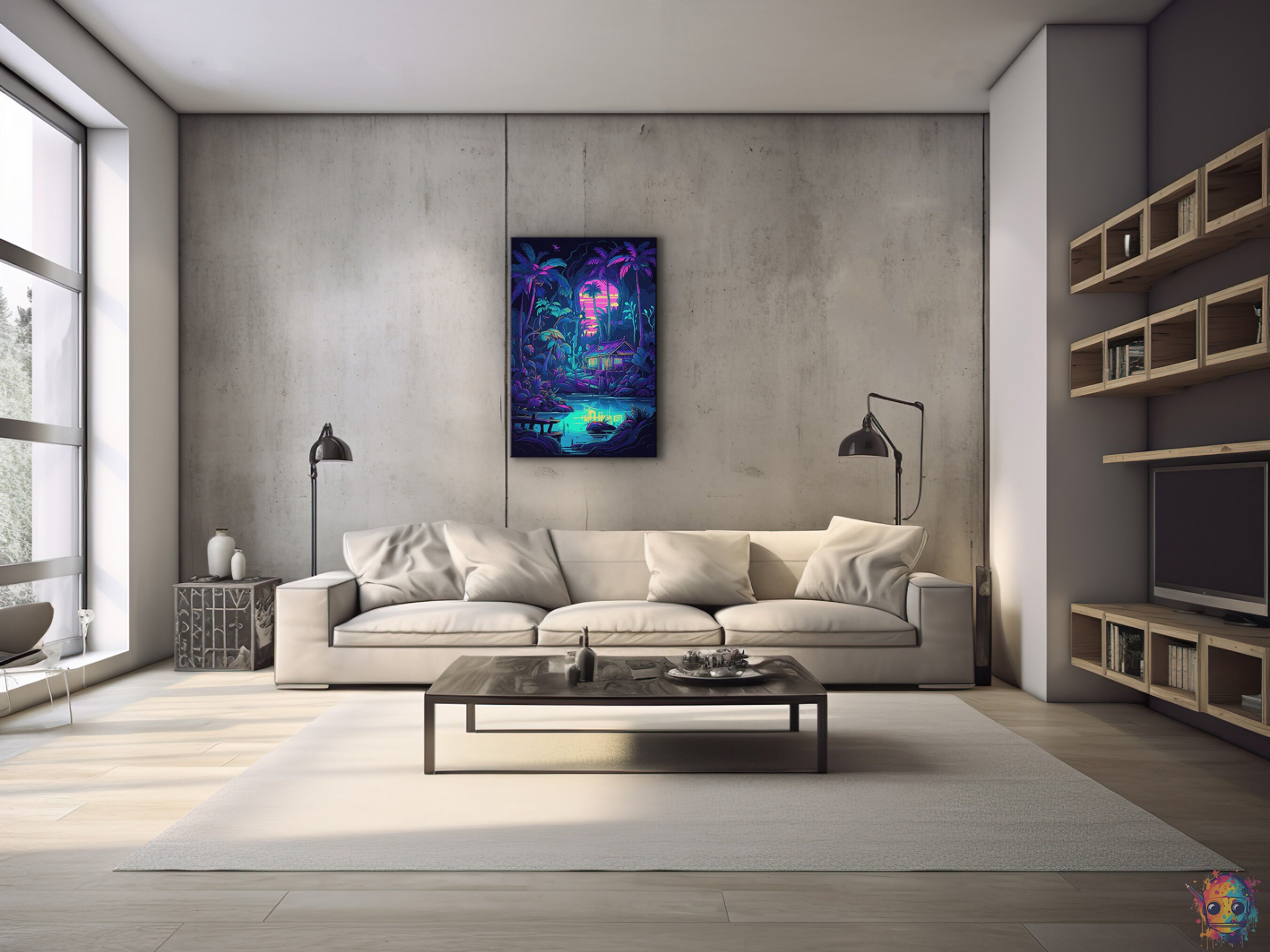Neon House in the Jungle Wall Art, Neon Canvas, Vaporwave Art Print ...