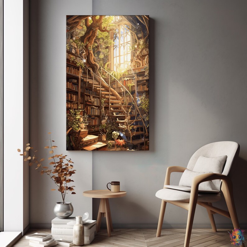 Fantasy Library Wall Art, Lush Green Library Canvas, Manga Library ...