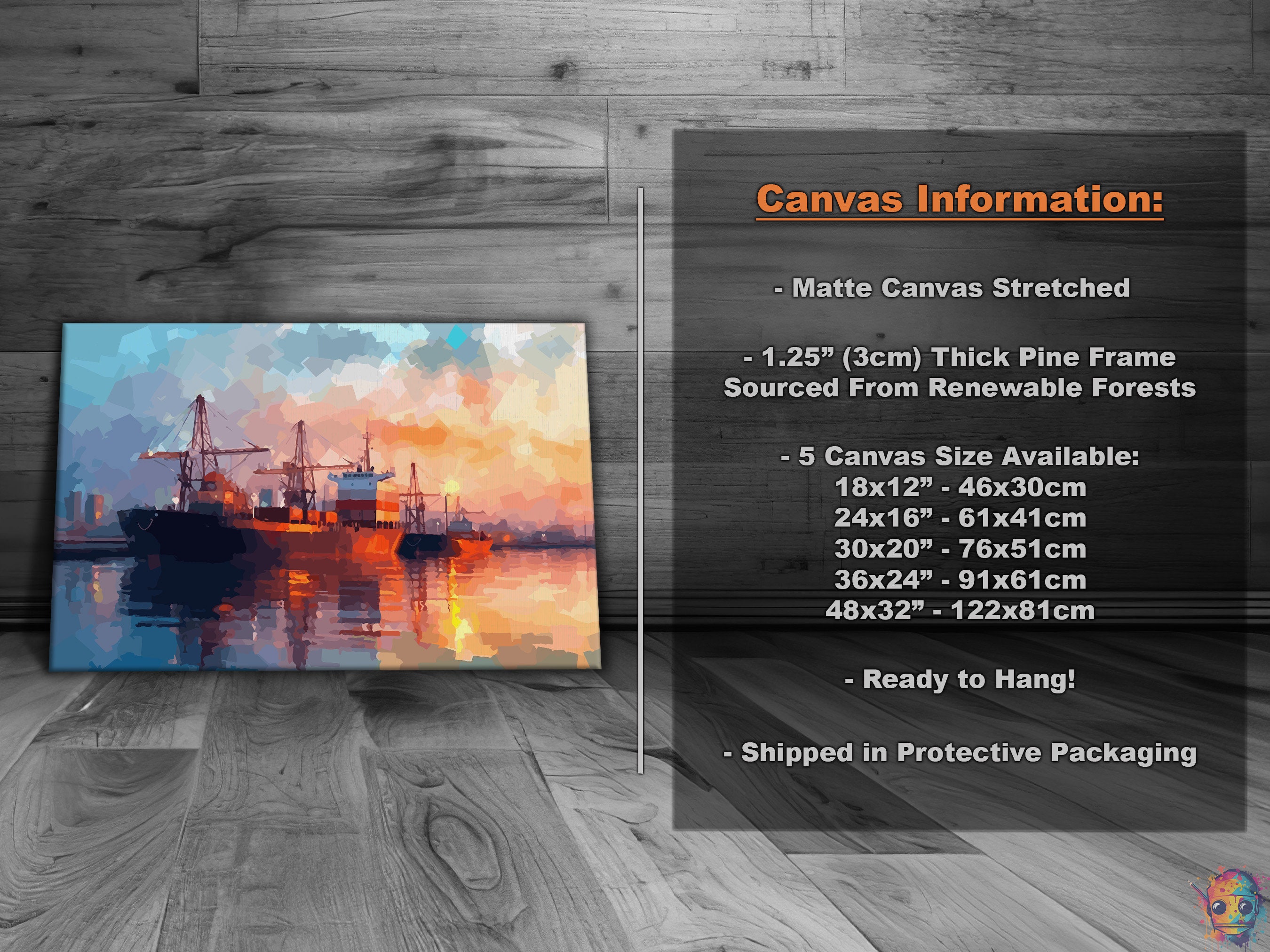 Commercial Port Wall Art, Harbor Canvas, Nautical Art, Cargo Ship ...