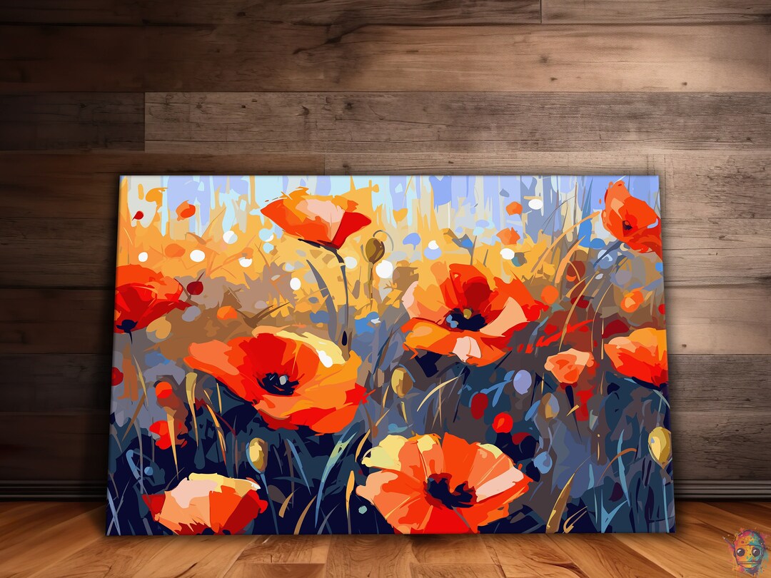 Abstract Poppy Field Wall Art, Poppy Fields Canvas, Flower Art, Floral ...