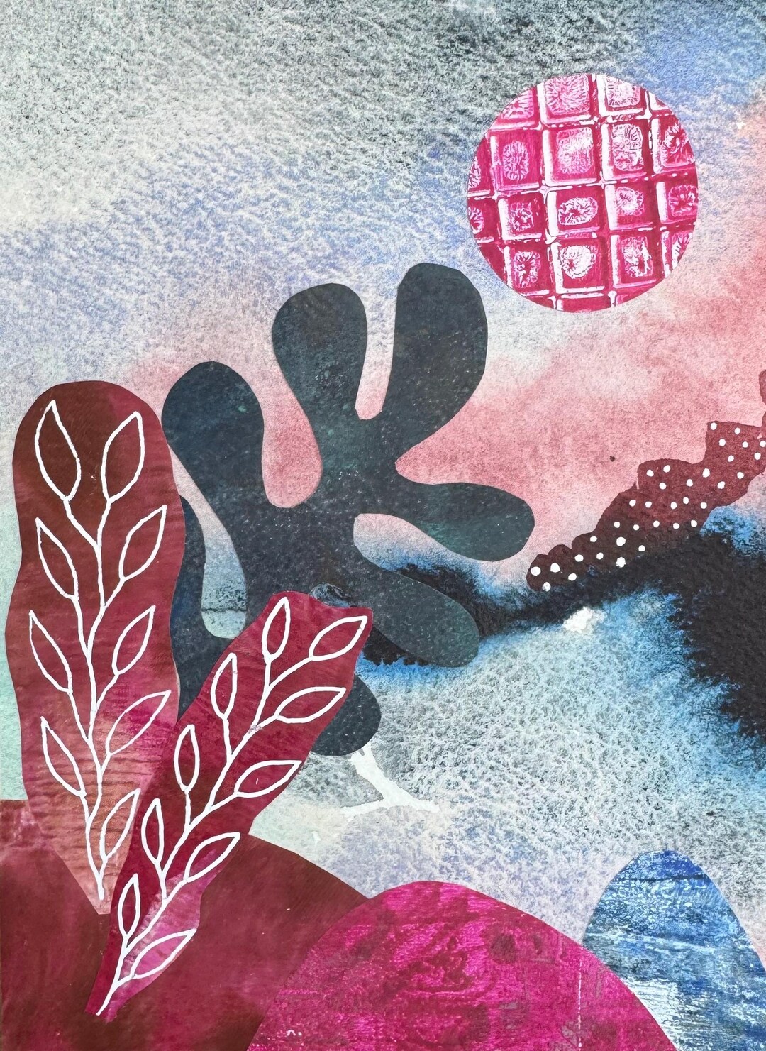 Abstract Landscape Collage Art, Small Mixed Media Abstract Art ...