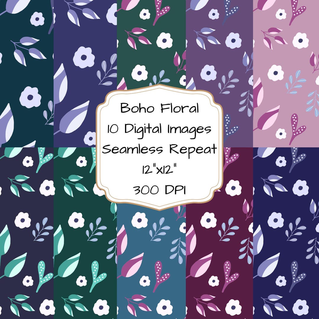 Seamless Digital Paper, Boho Flowers and Leaves, Printable Scrapbook ...