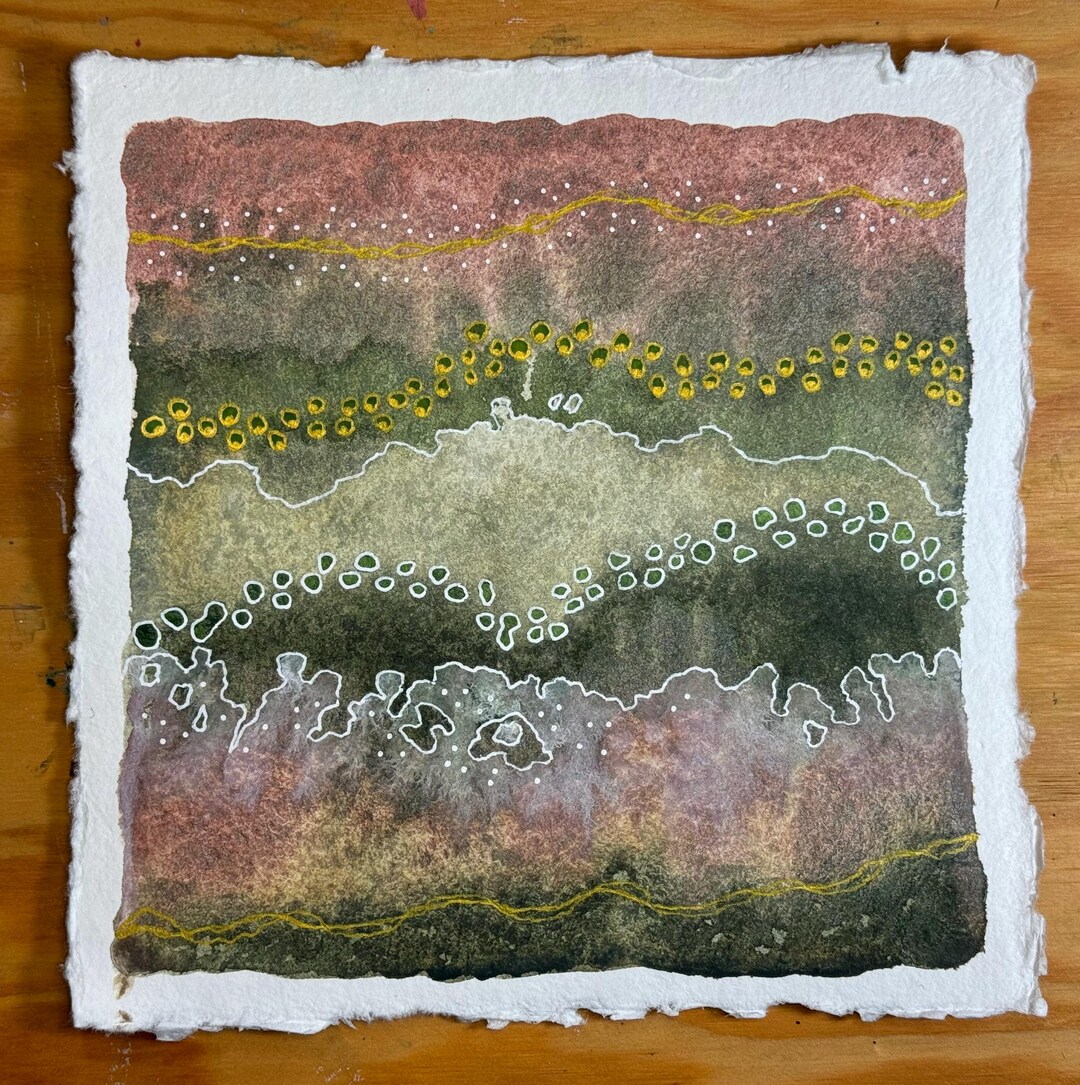 Original Artwork 8x8 Layered Forest Green and Mauve Abstract Watercolor ...