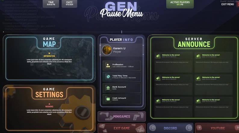 Fivem Custom Pause Menu – Multi-color | QB & ESX Ready | Optimized UI ...