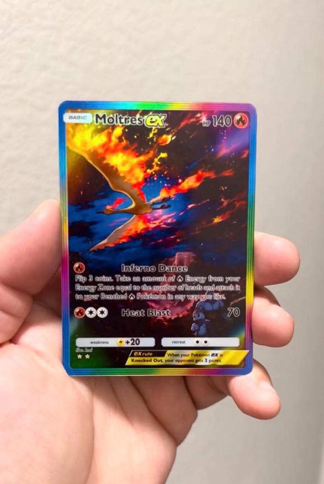 Moltres EX Rainbow Full Art Custom Pokémon TCG Proxy Card Holographic ...