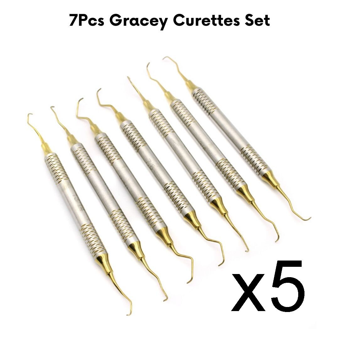 5x Gracey Curettes Set of 7 Pcs Titanium Coated Dental Periodontal ...