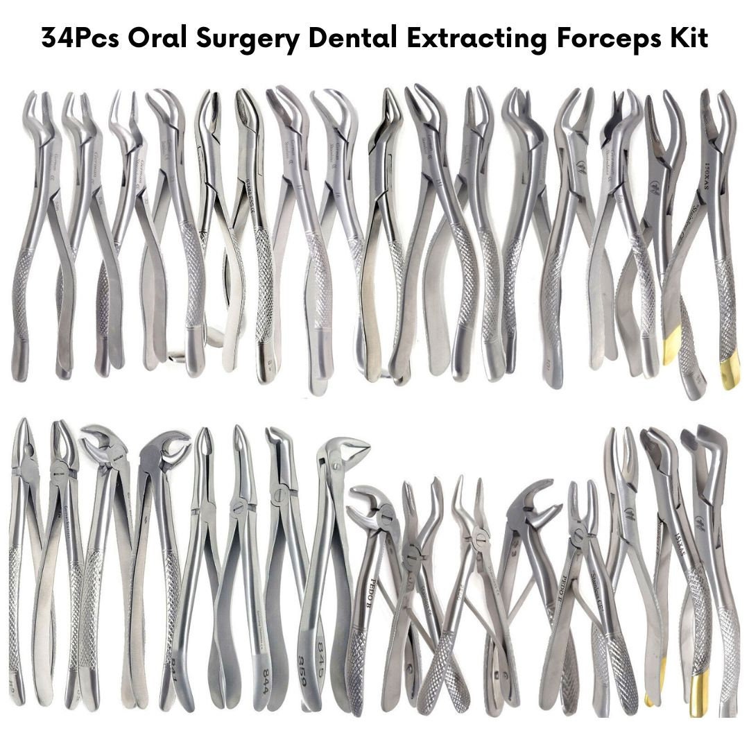New 34pcs Oral Dental Surgery Extracting Forceps Instrument Kit Set ...