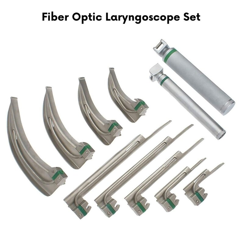 Fiber Optic Laryngoscope Set 9 Blades Macintosh and Miller + 2 Handle ...
