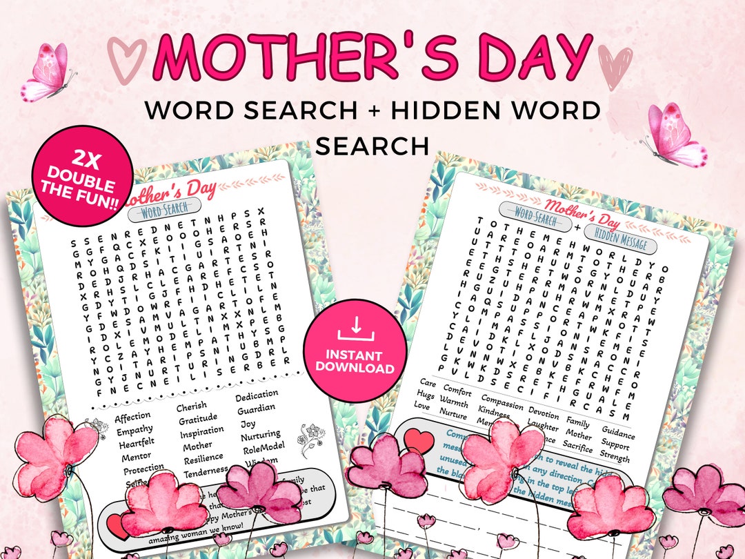 Mother's Day Word Search Puzzle Bundle - Heartfelt Hidden Message ...
