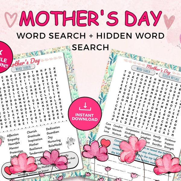 Mothers Day Word Search Printable - Etsy