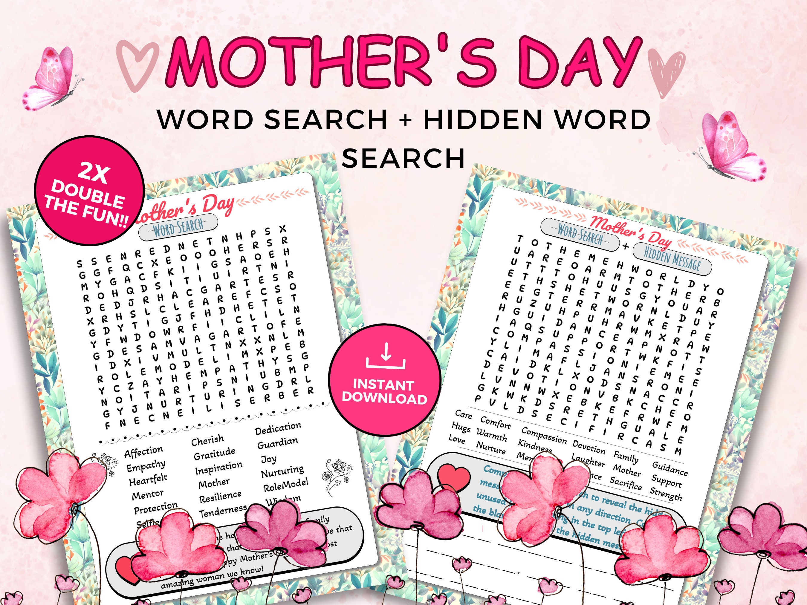 Mother's Day Word Search Puzzle Bundle Heartfelt Hidden Message ...