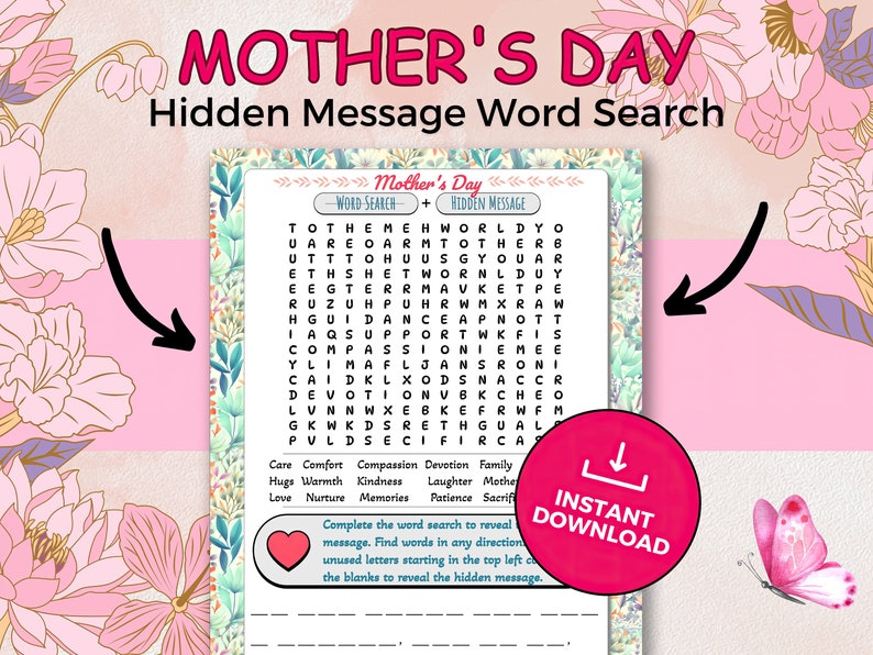 Mother's Day Hidden Message, Word Search Puzzle, Mom Printable, Mothers ...