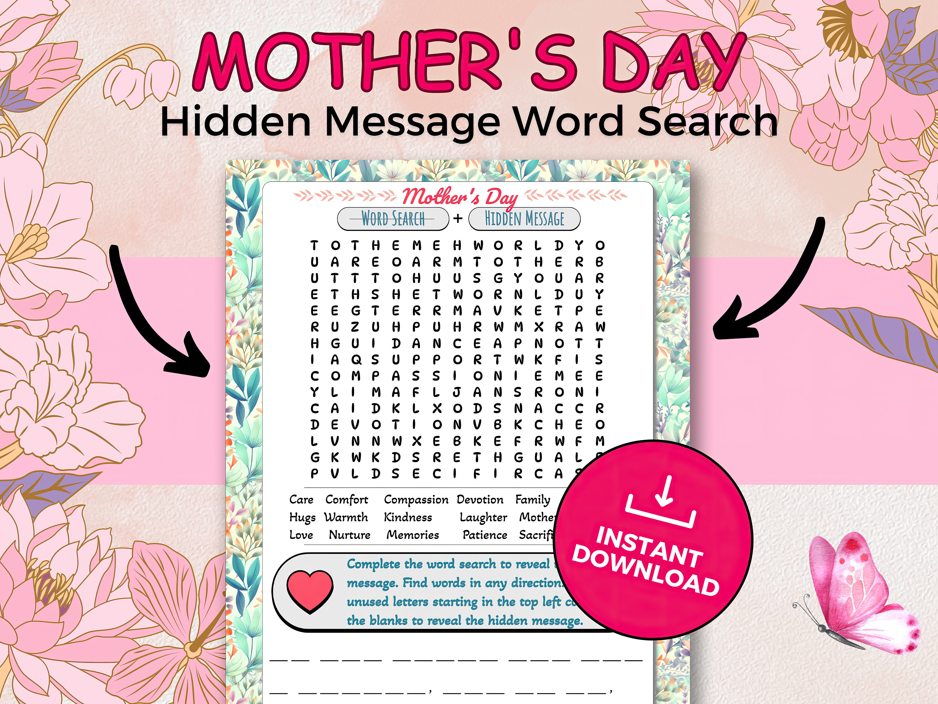 Mother's Day Hidden Message, Word Search Puzzle, Mom Printable, Mothers ...