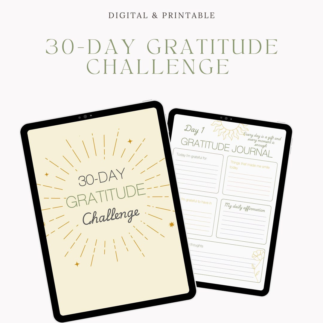 30 Day Gratitude Challenge, Digital Gratitude Journal, Mindfulness ...