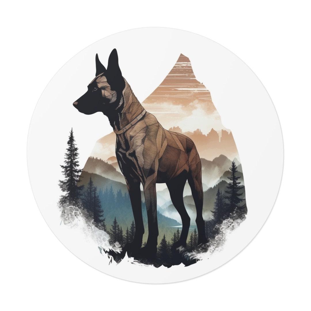 Malinois Mountain Belgian Malinois Round Vinyl Stickers by Dogwerq - Etsy