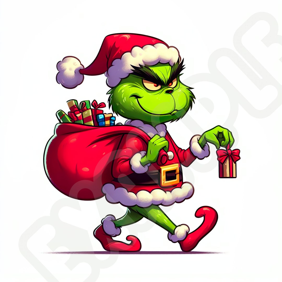 Grinch Clipart Carrying Christmas Presents and Dressed Like Santa ...