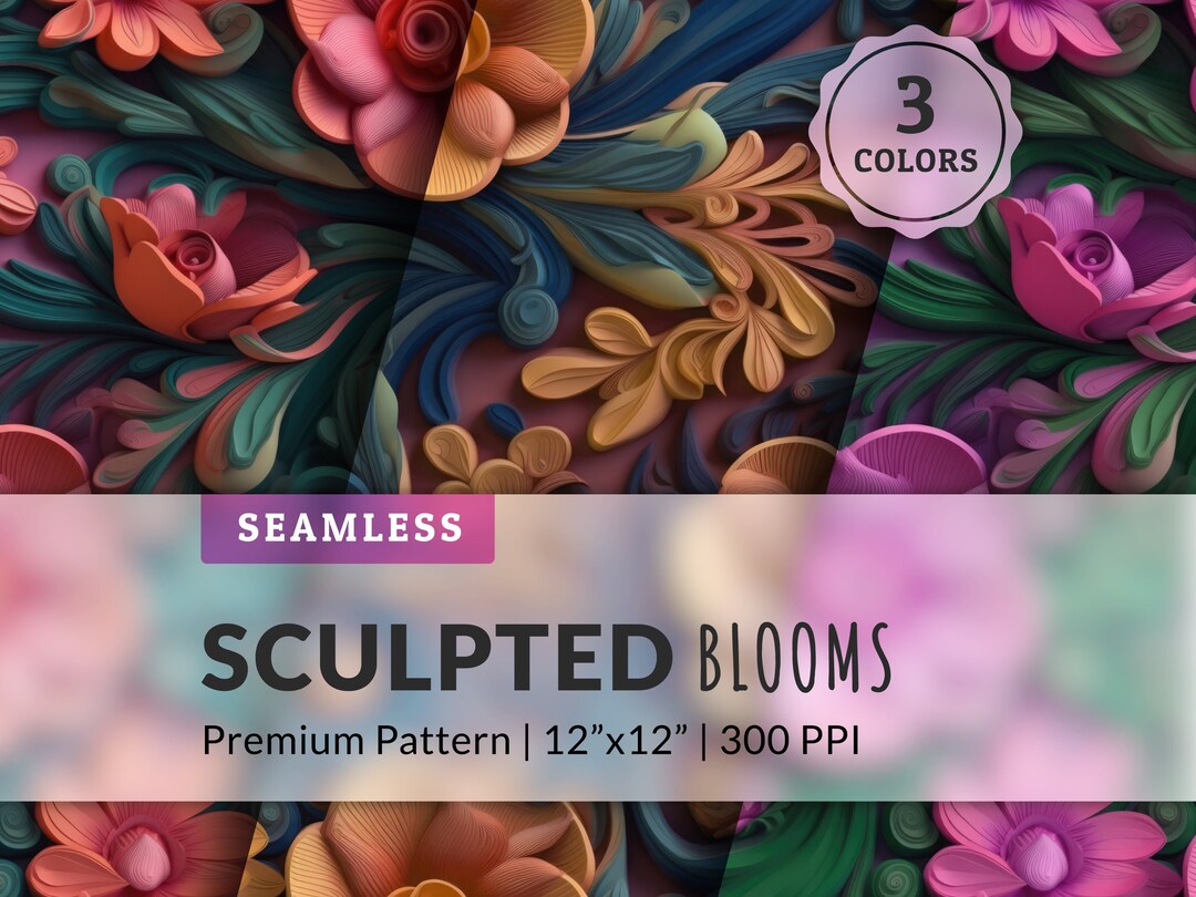 3D Sculpted Flower Seamless Digital Paper Repeat Pattern With Botanical ...