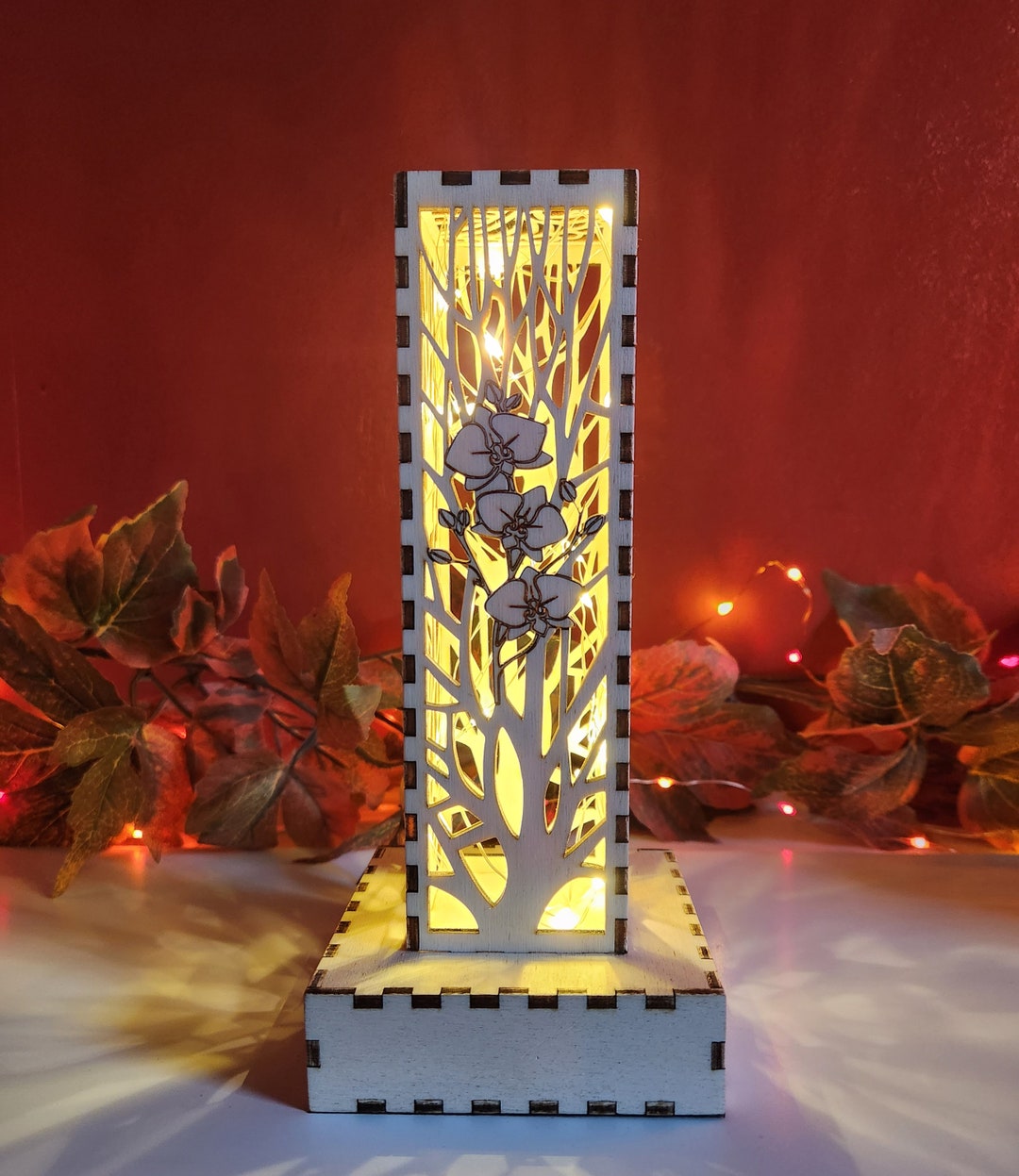 Wooden Table LED Light Orchid Decoration - Etsy