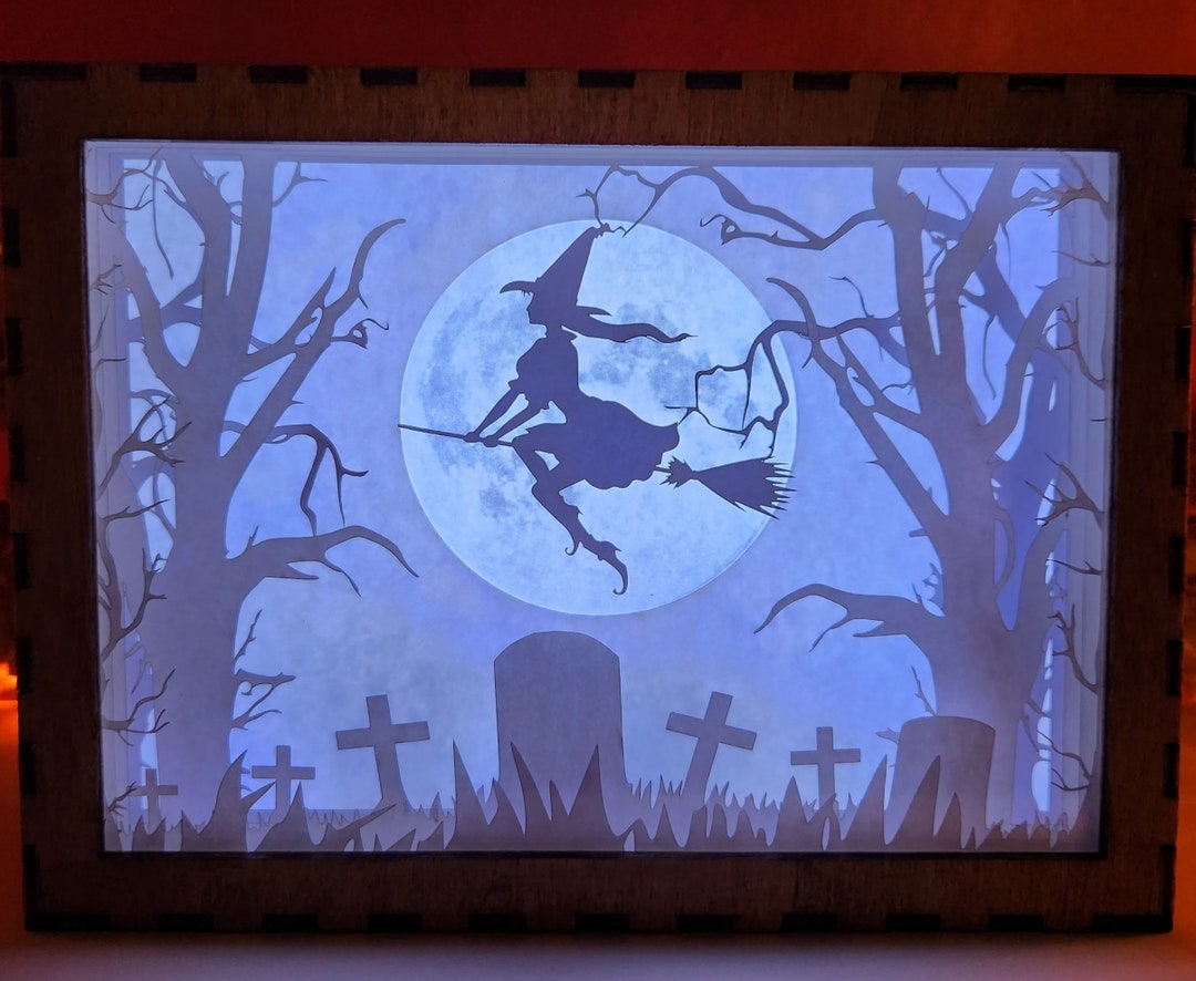 Handcrafted Halloween Witch Shadow Box Light - Enchanting Home Decor - Etsy