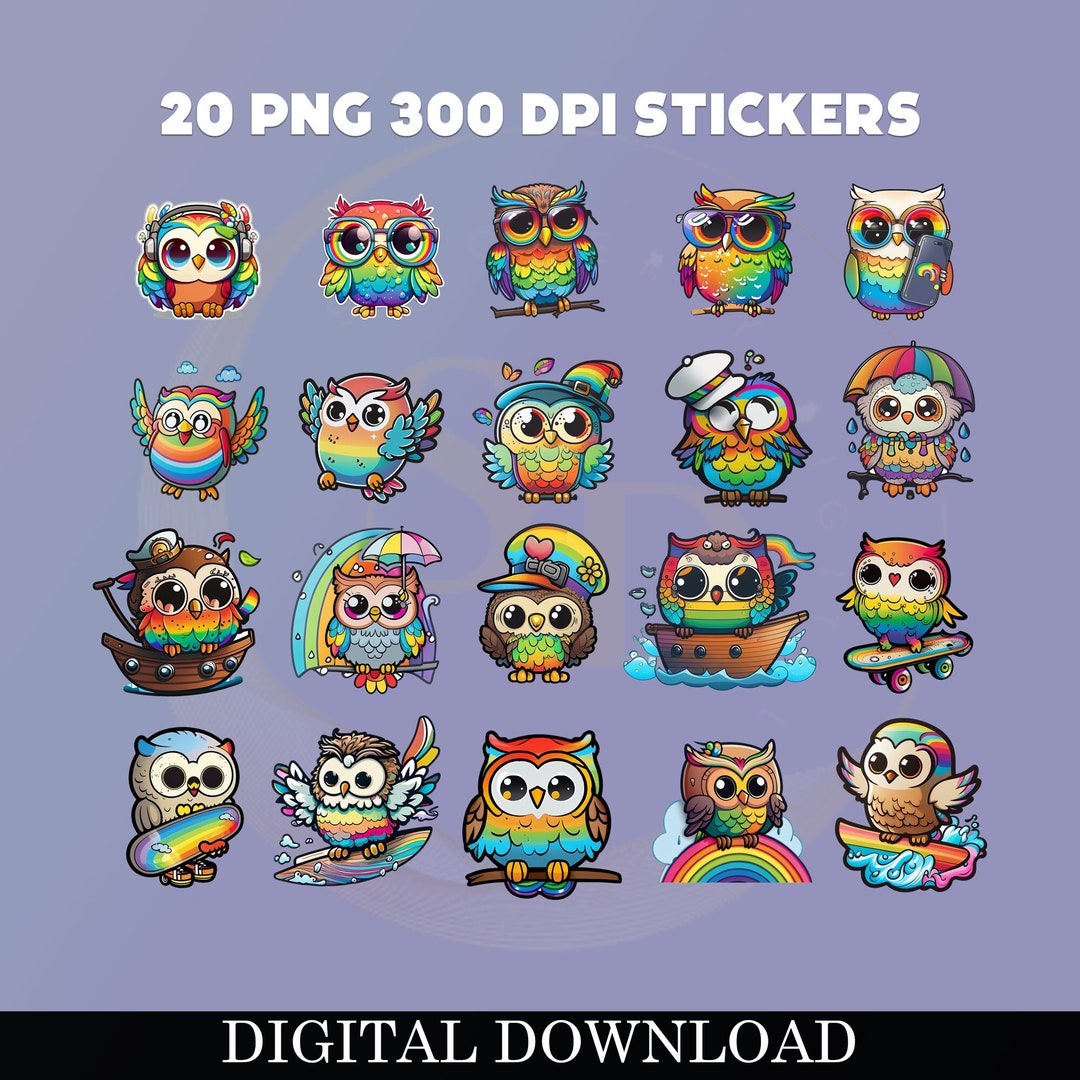 Printable Cute Rainbow Owl Print, 20 Different Designs, Teacher School ...