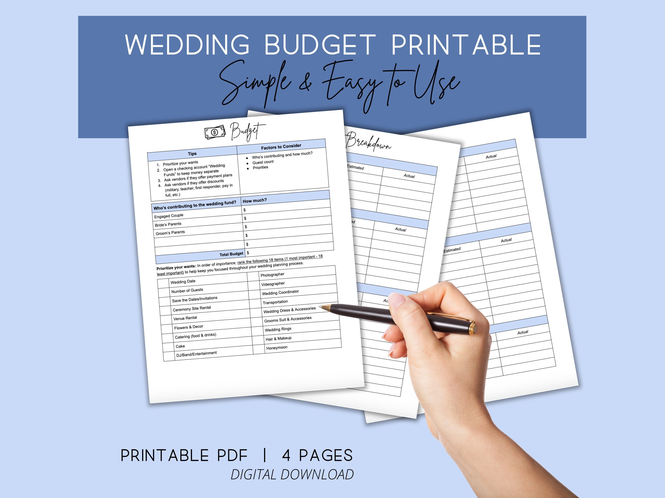 Wedding Budget Planner PDF Printable, Expense Tracker, Wedding Binder ...