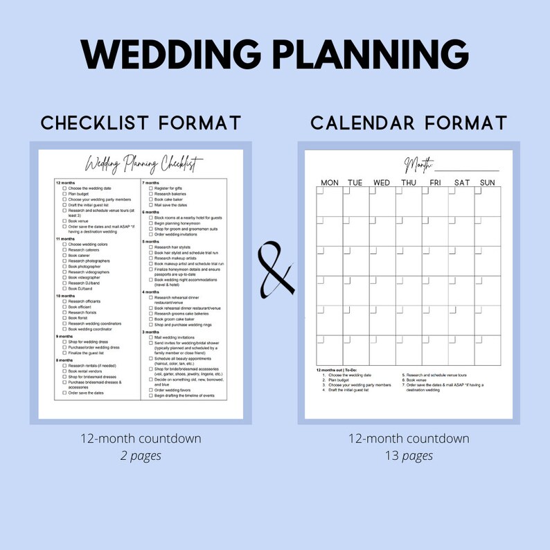 Printable Wedding Planning Checklist and Calendar, Simple Wedding ...