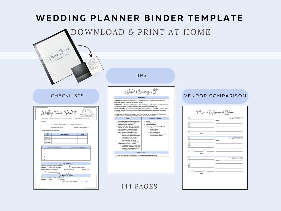 Wedding Planner Printable, Wedding Planning Binder Template, Digital ...