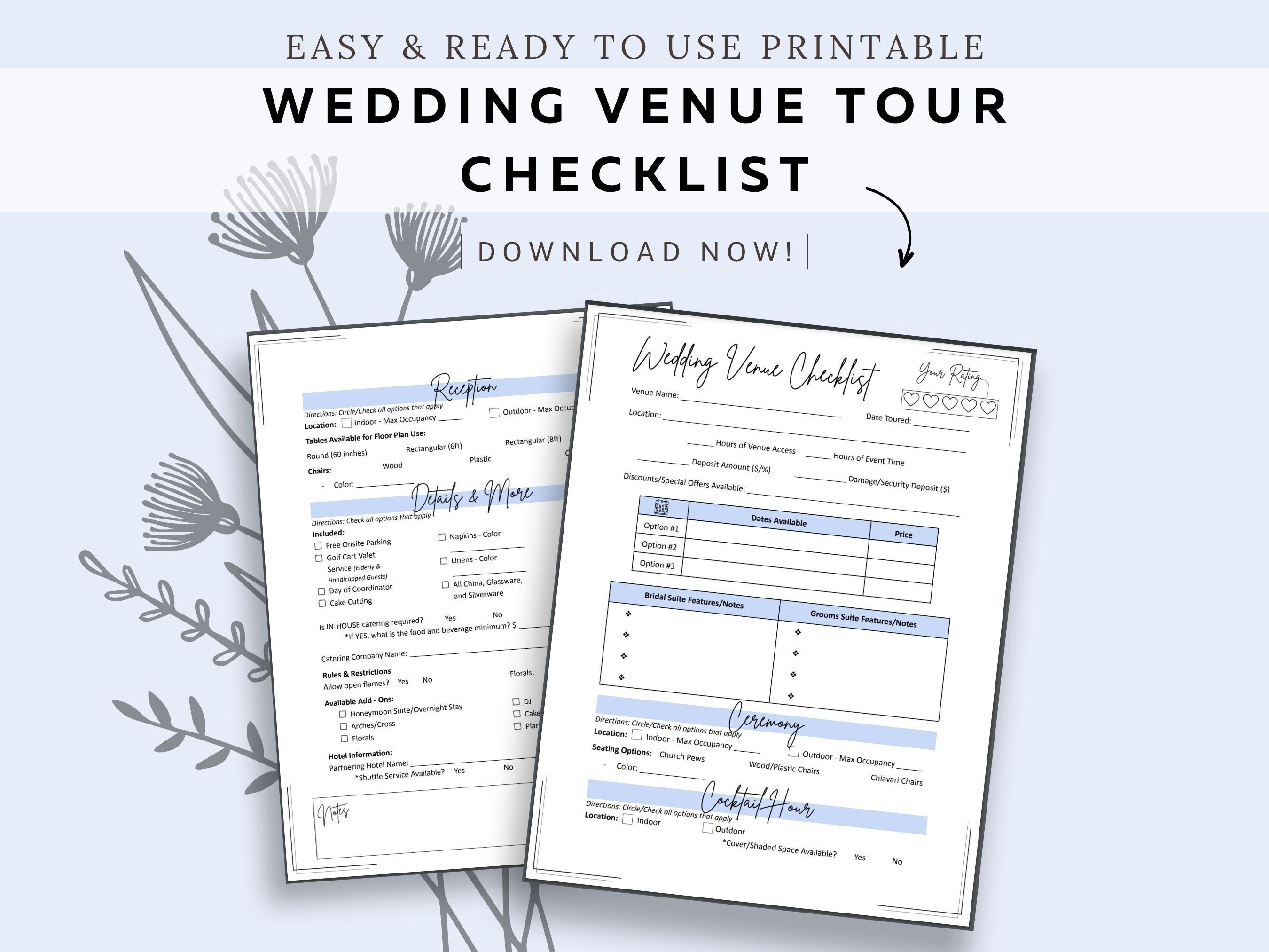 Wedding Venue Tour Checklist Printable PDF Download - Etsy