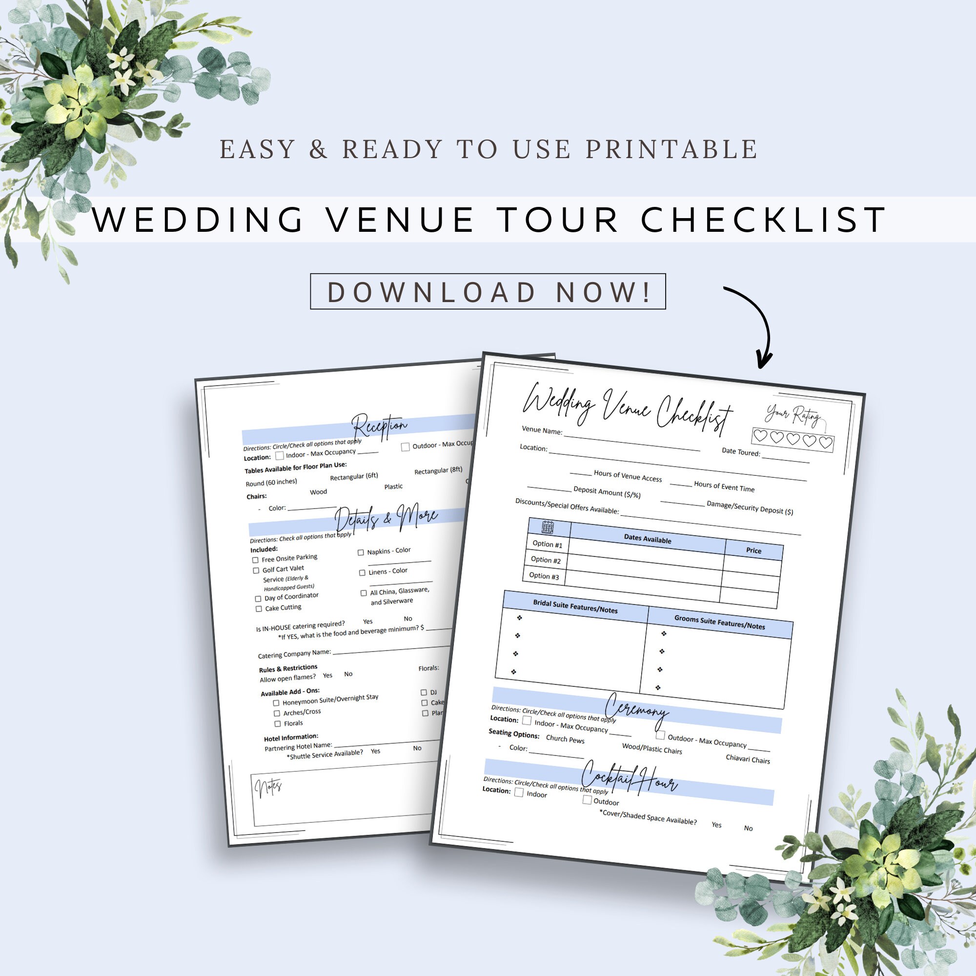 Wedding Venue Tour Checklist Printable PDF Download - Etsy