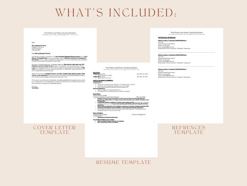 New Grad Nurse Resume Bundle | Resume + Cover Letter + Reference Sheet ...