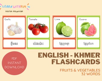 Fruits • Vegetables • Flash Cards • Khmer Printables • Montessori Flash ...