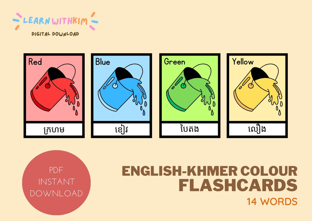 Khmer Color Flash Cards • Montessori Bilingual Printable • Real Images ...