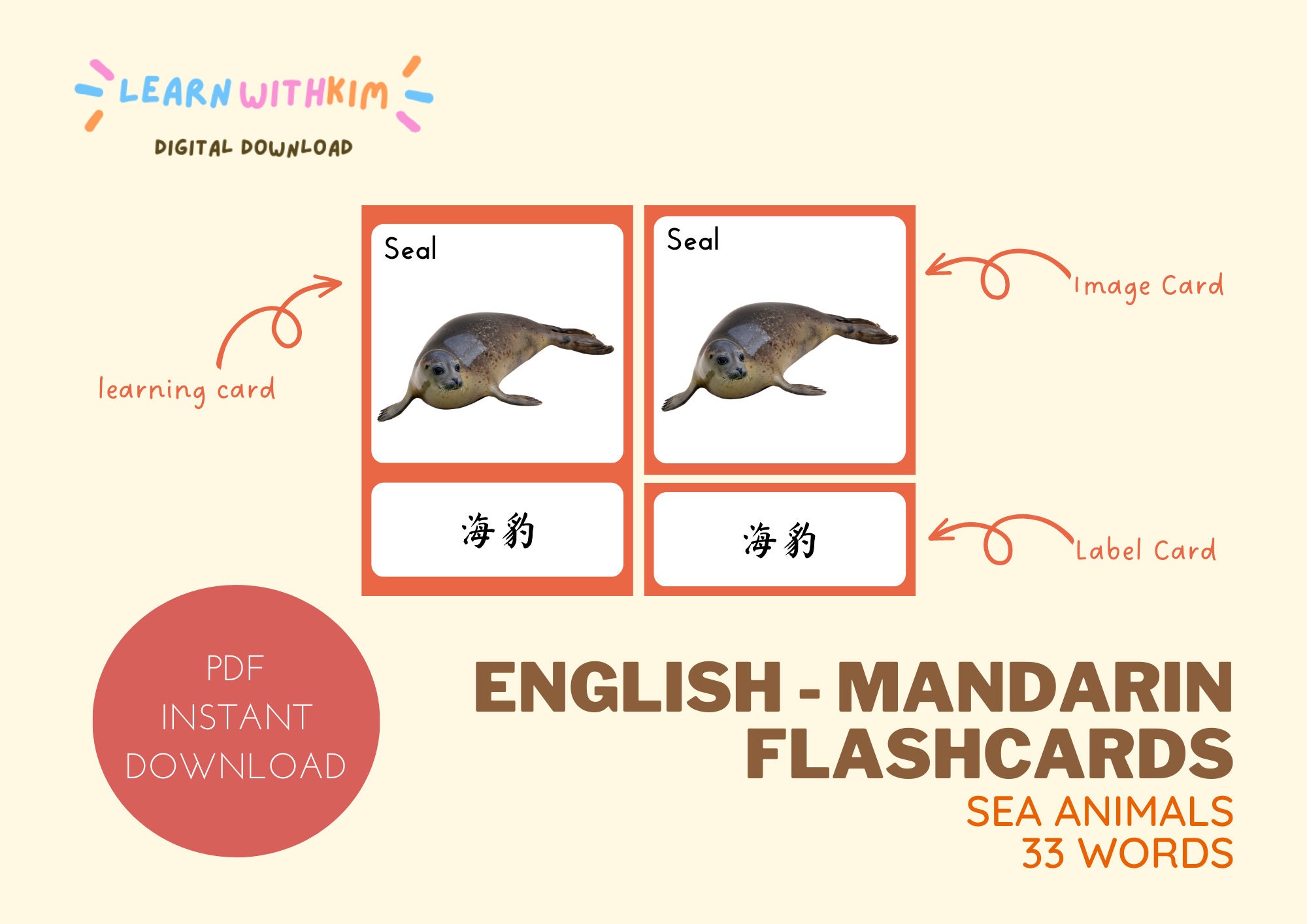 Sea Animal Flash Cards • Montessori 3-part Flash Cards • Real Images ...