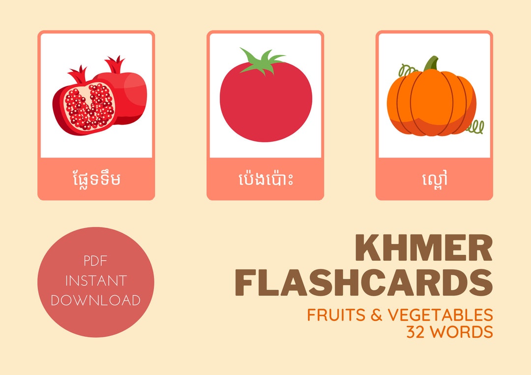 Fruits • Vegetables • Flash Cards • Khmer Printables • Montessori Flash ...