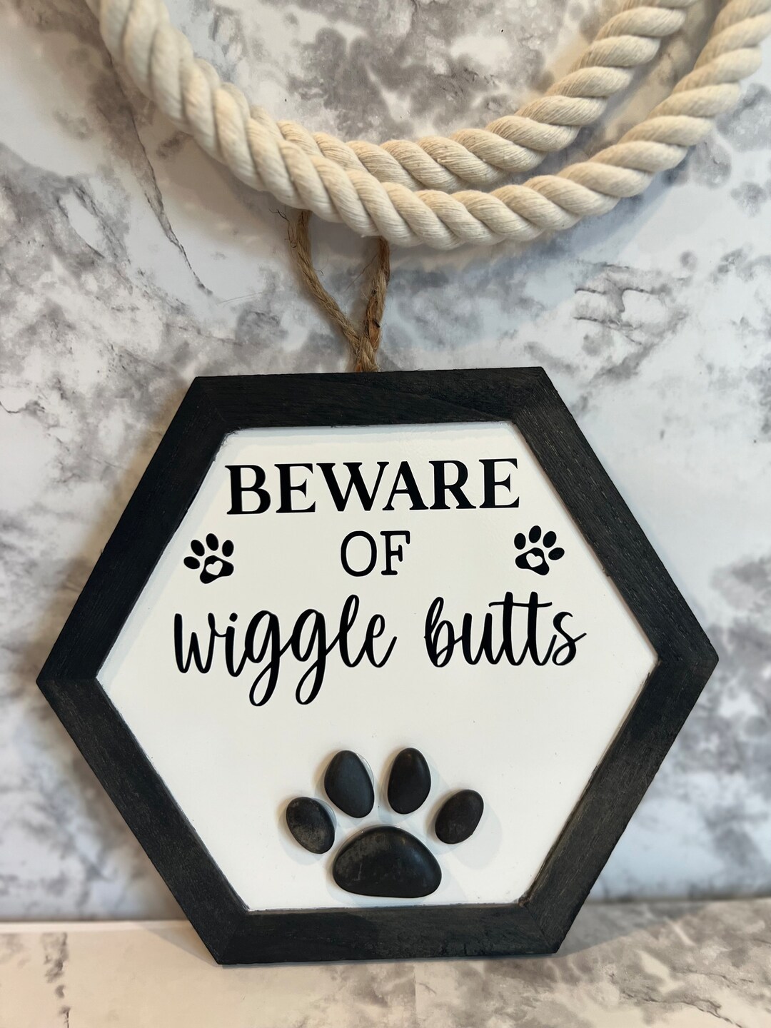 Beware of Wiggle Butts Stone Sign | Sea Glass Wall Decor | Sea Glass ...