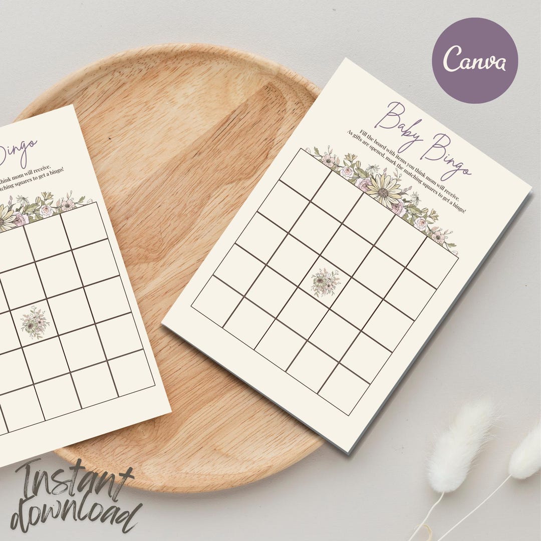 Editable Wildflower Bingo Baby Shower Game (5x7"), Baby Shower ...