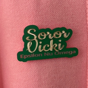 Soror Name Pin, Golden Soror, Soror Name Badge, Pink and Green Lapel ...