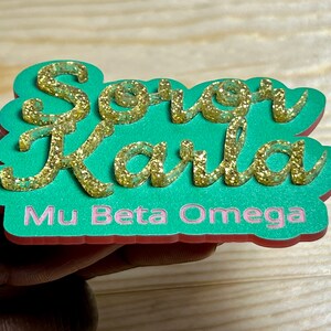 Soror Name Pin, Golden Soror, Soror Name Badge, Pink and Green Lapel ...