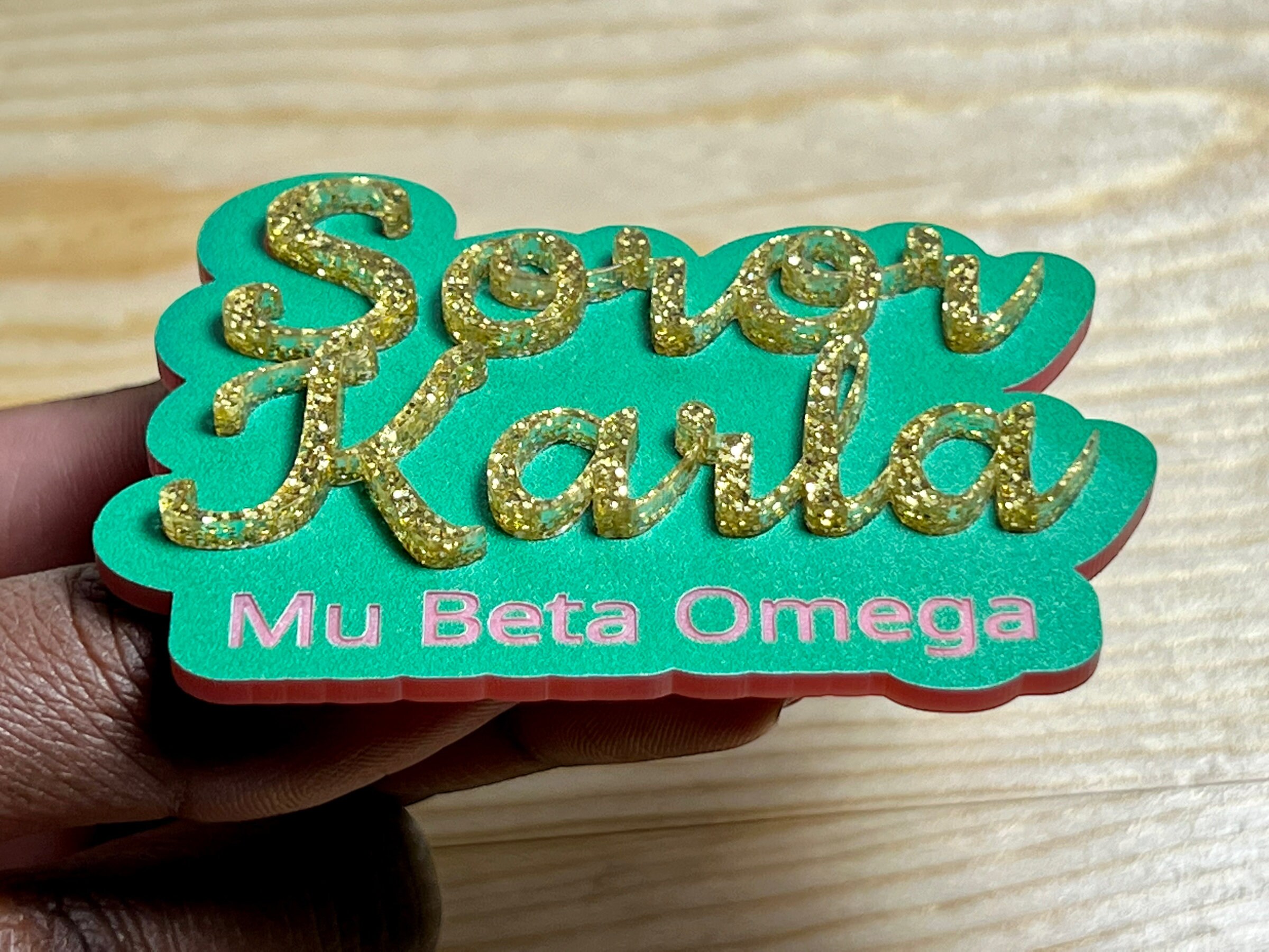 Soror Name Pin, Golden Soror, Soror Name Badge, Pink and Green Lapel ...