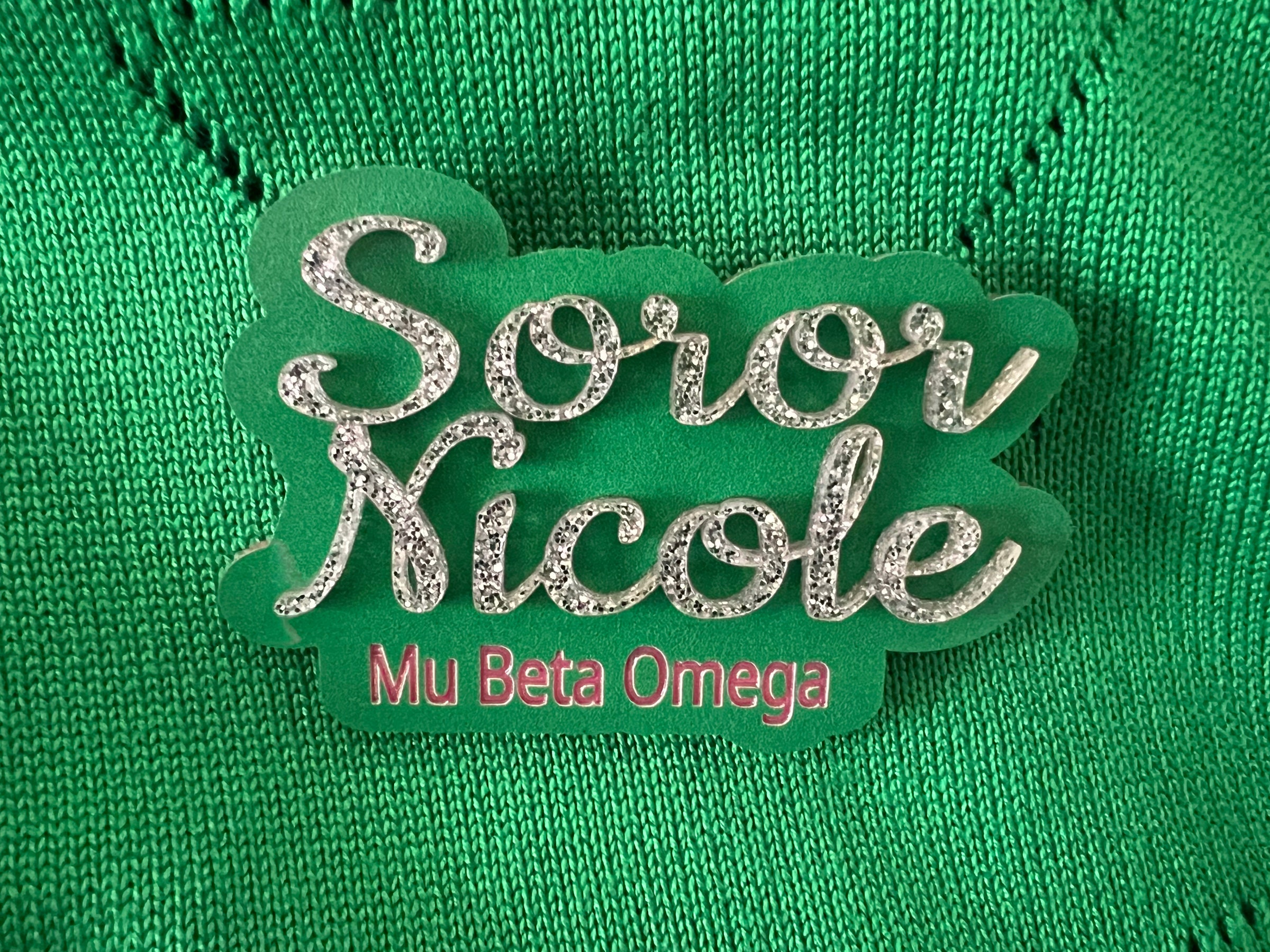 Soror Name Pin, Silver Soror, Soror Name Badge, Pink and Green Lapel ...
