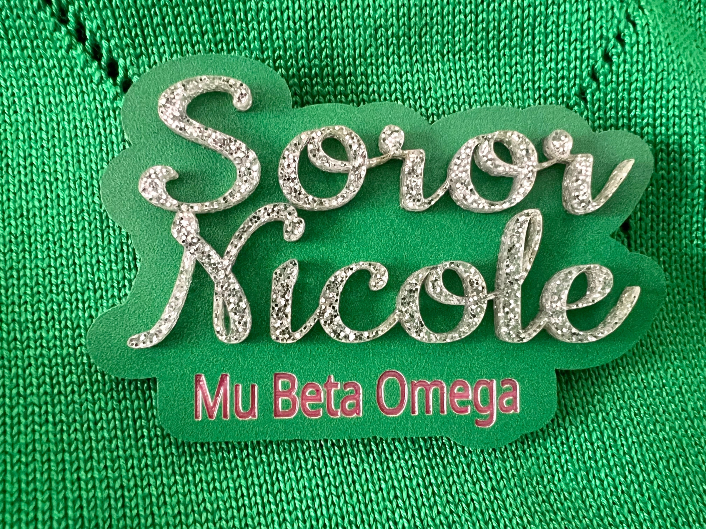 Soror Name Pin, Silver Soror, Soror Name Badge, Pink and Green Lapel ...